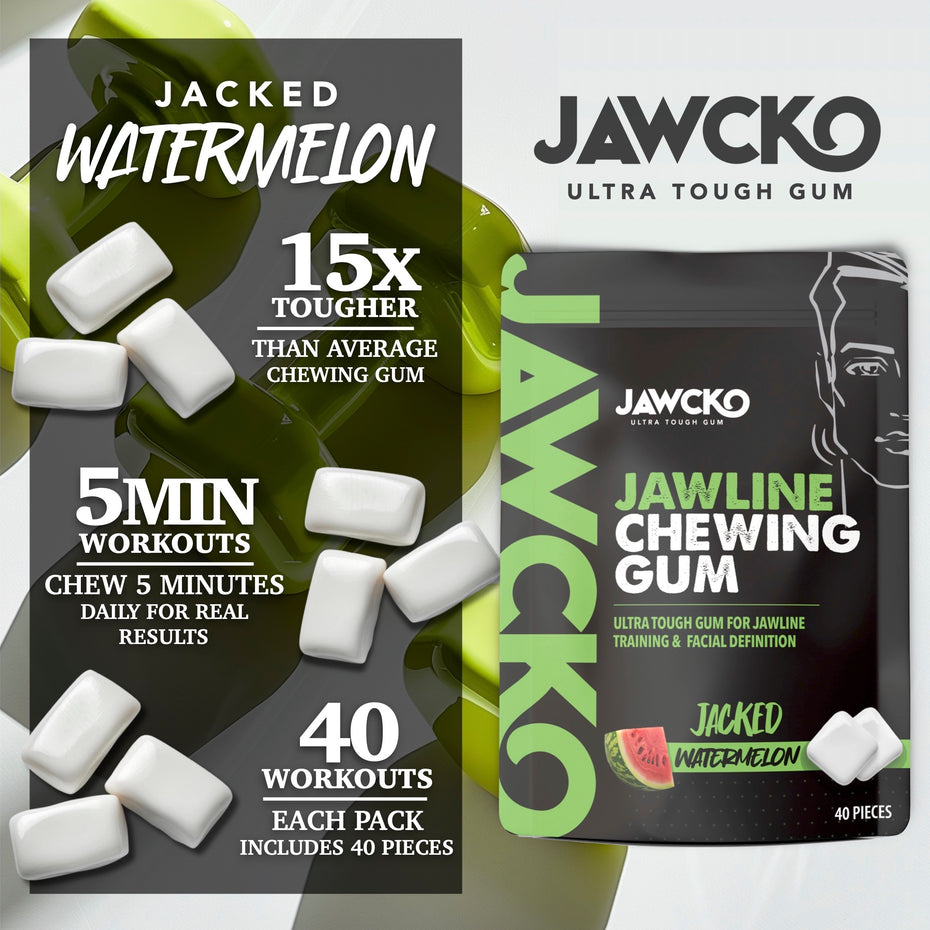 JAWCKO Watermelon Jawline Chewing Gum | Ultra-Tough Gum for Jaw Fitness ...